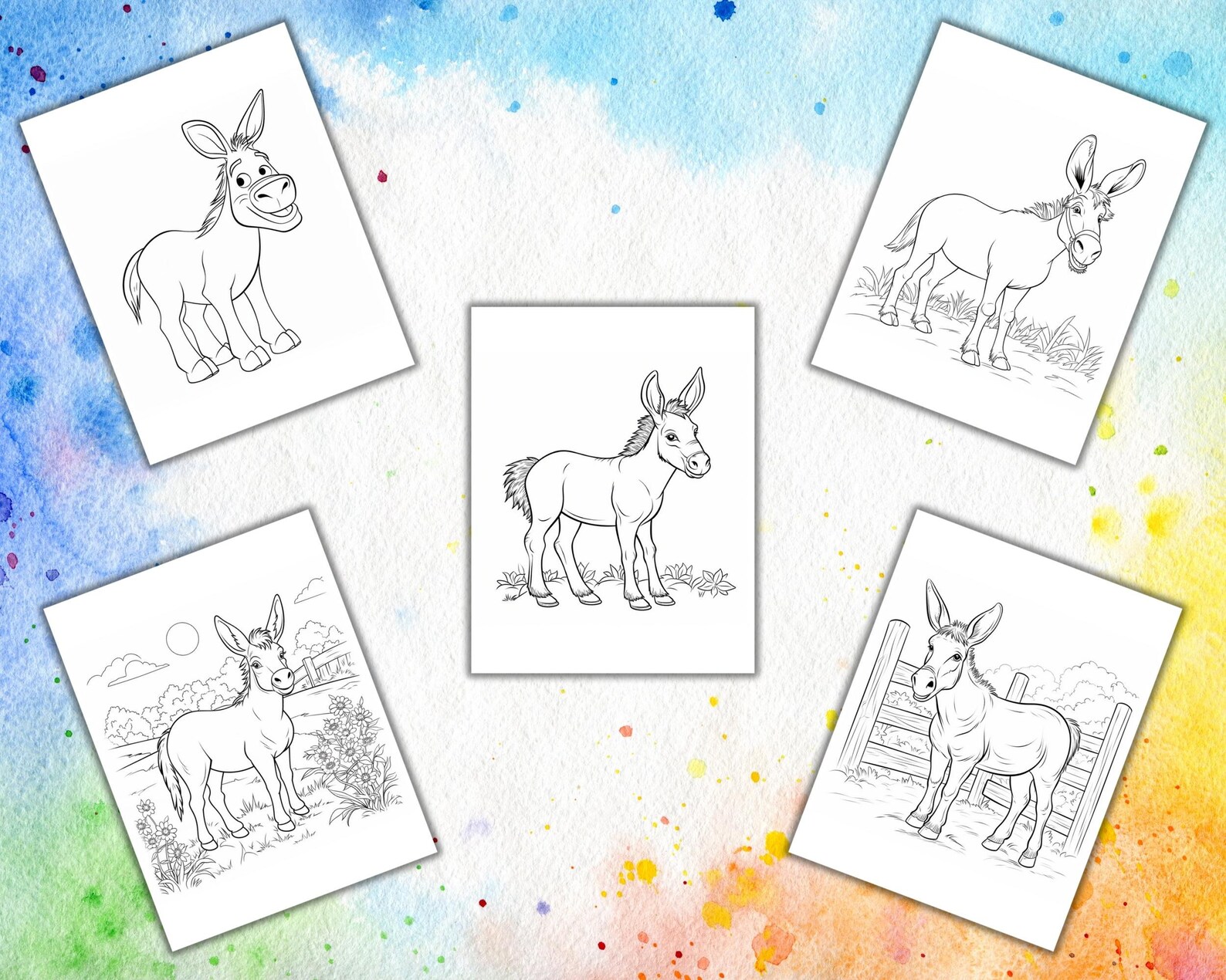 Donkey Coloring Pages Cute Donkeys Coloring Pages for Kids - Etsy