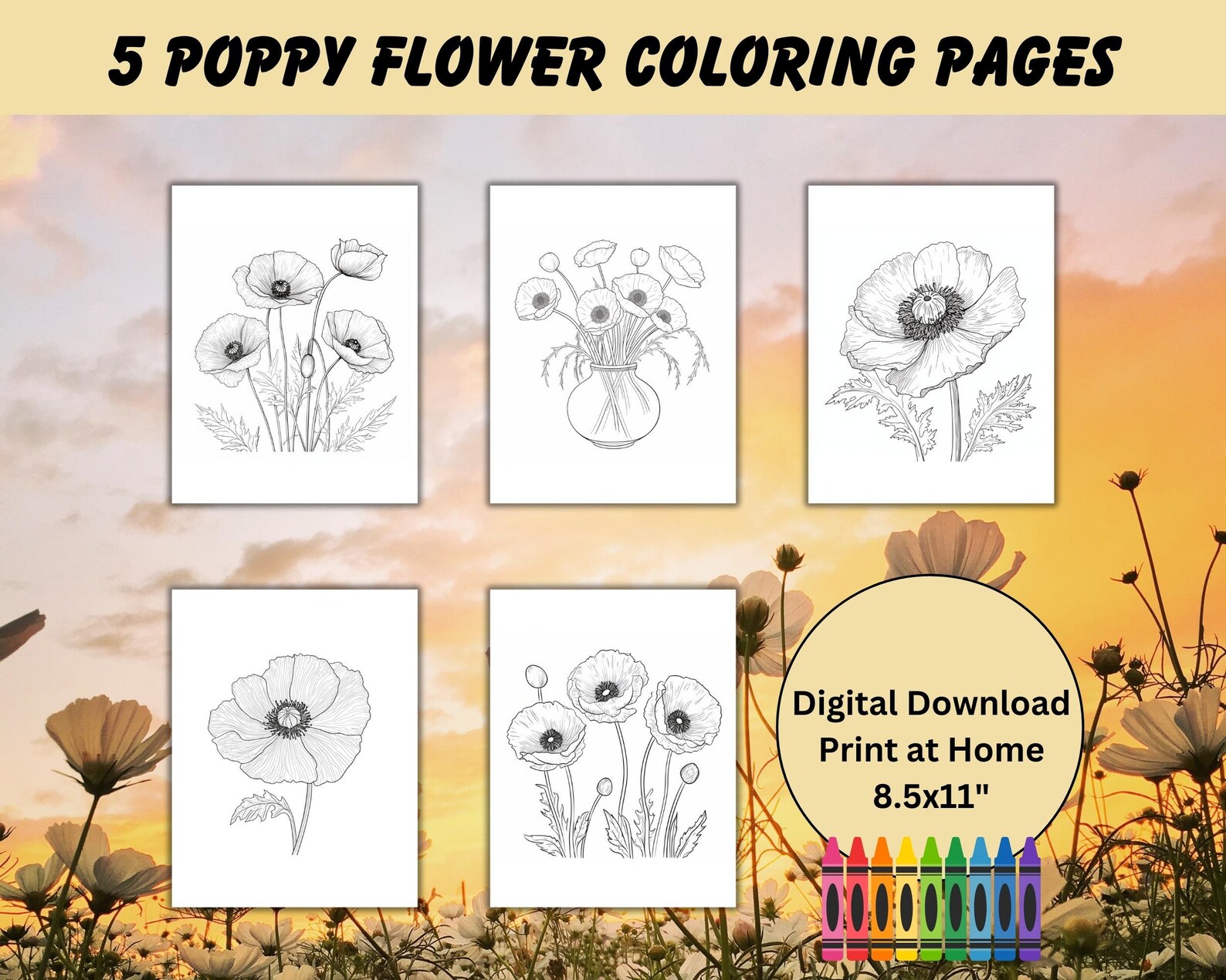 Poppy Flower Coloring Pages Flowers Coloring Pages for Kids Printable ...