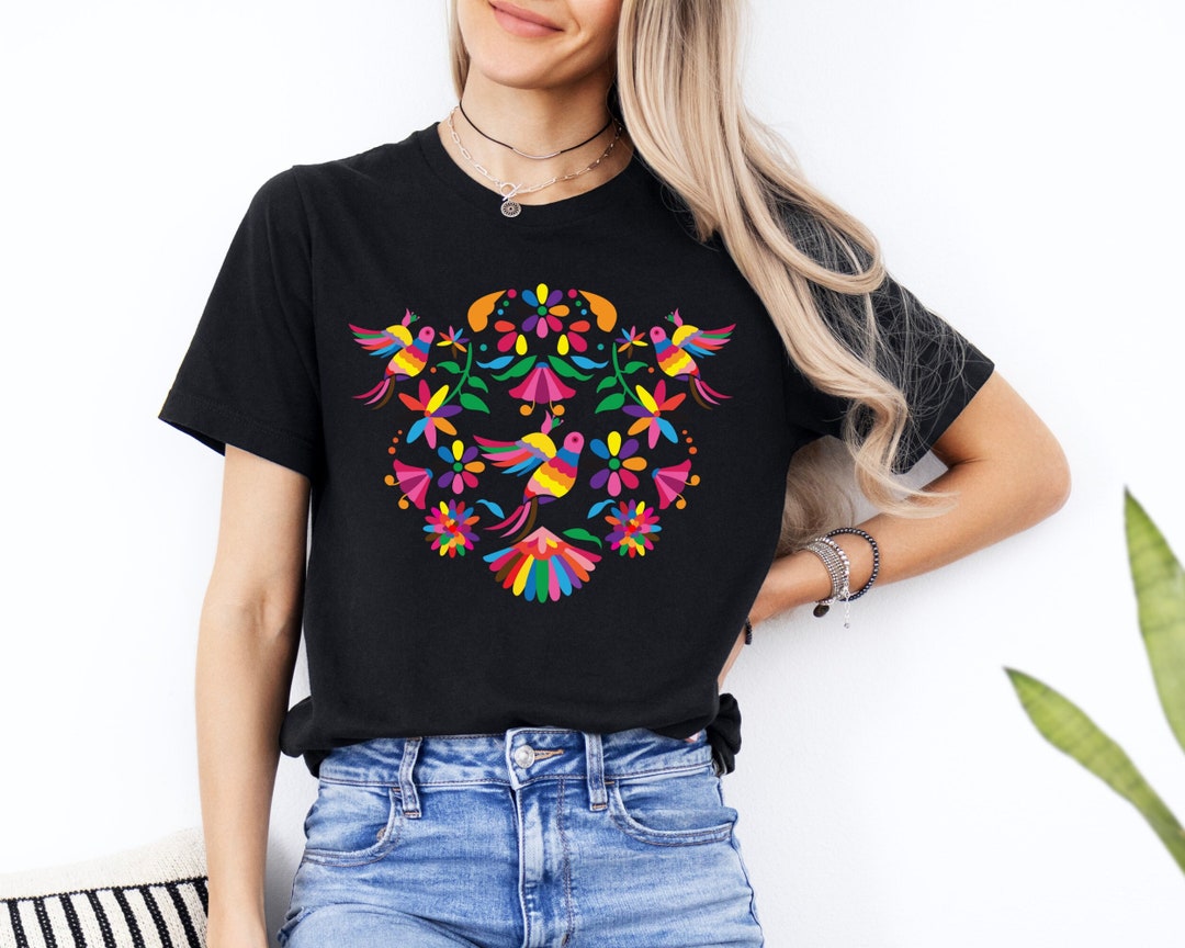 Mexican T-shirt, Cute and Colorful Flowers Shirt, Otomi Graphic Design ...