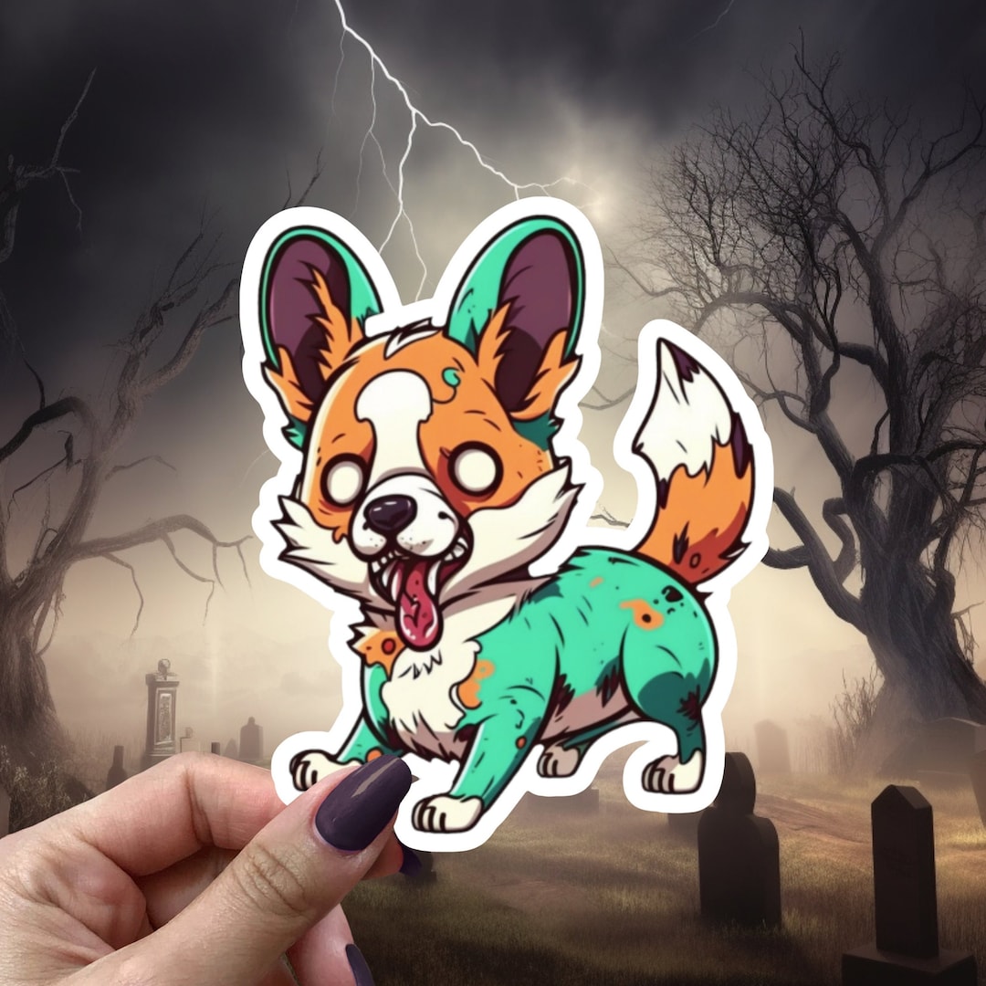 Zombie Corgi Sticker Funny Vinyl Cute Creepy Halloween Decal for Water ...