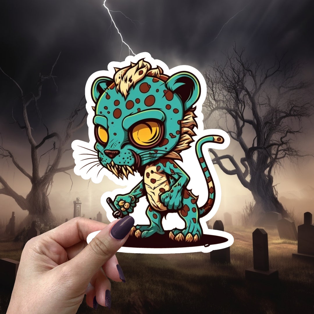 Zombie Cheetah Sticker Funny Vinyl Kiss-cut Cute Edgy Halloween Decal ...