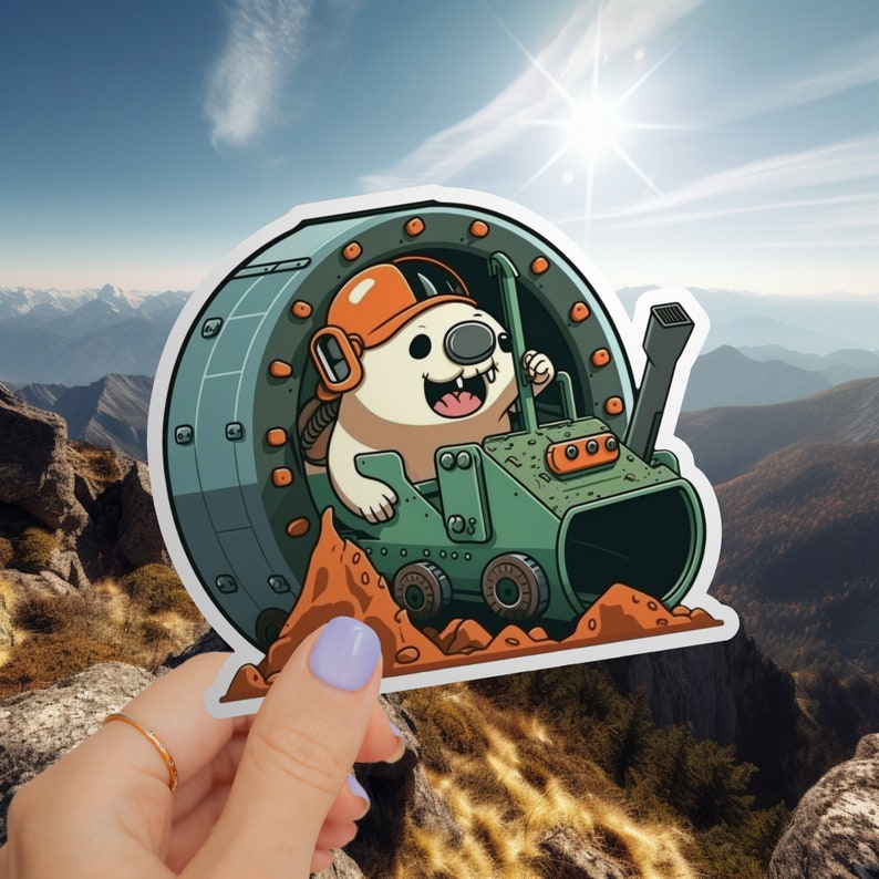 Mole Digging a Hole Sticker Cute Funny Tunnel Boring Machine Vinyl ...