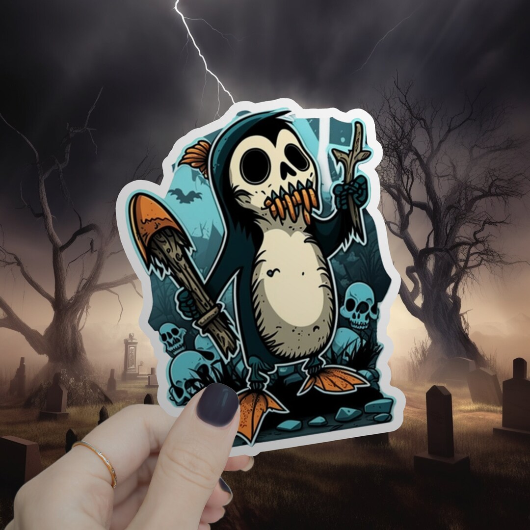 Zombie Penguin Sticker Vinyl Kiss-cut Halloween Gift for Water Bottle ...