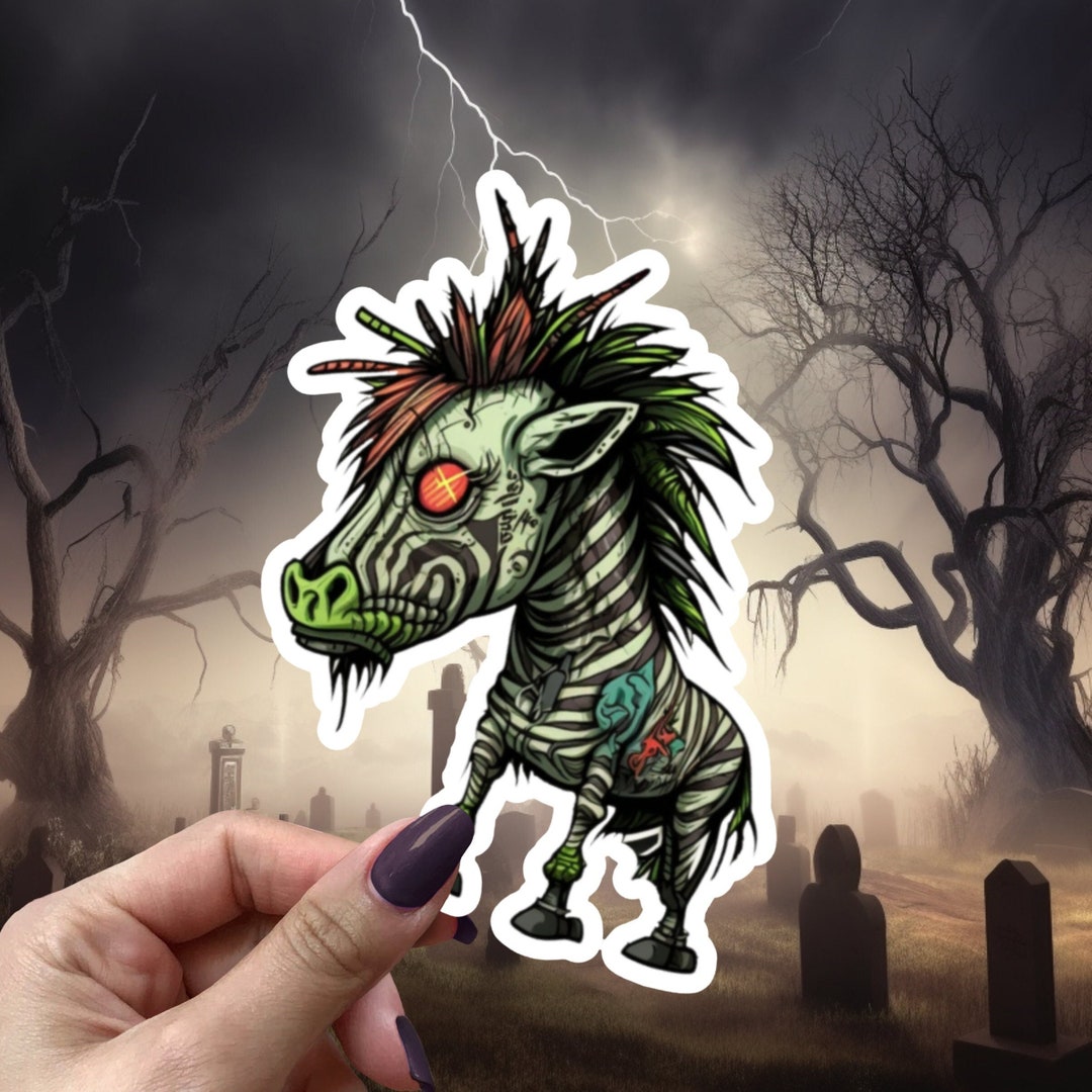 Zombie Zebra Sticker Funny Kiss-cut Vinyl Cute Halloween Decal for ...
