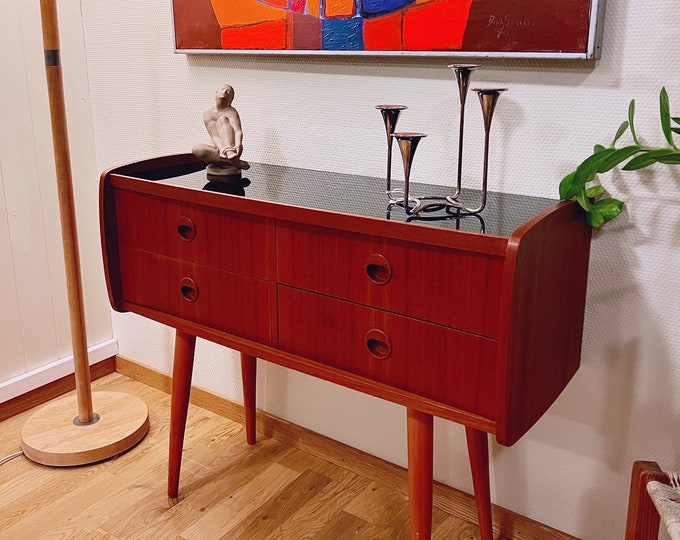 1960s Teak Entryway Console Table With Drawers / Chest of Drawers With ...