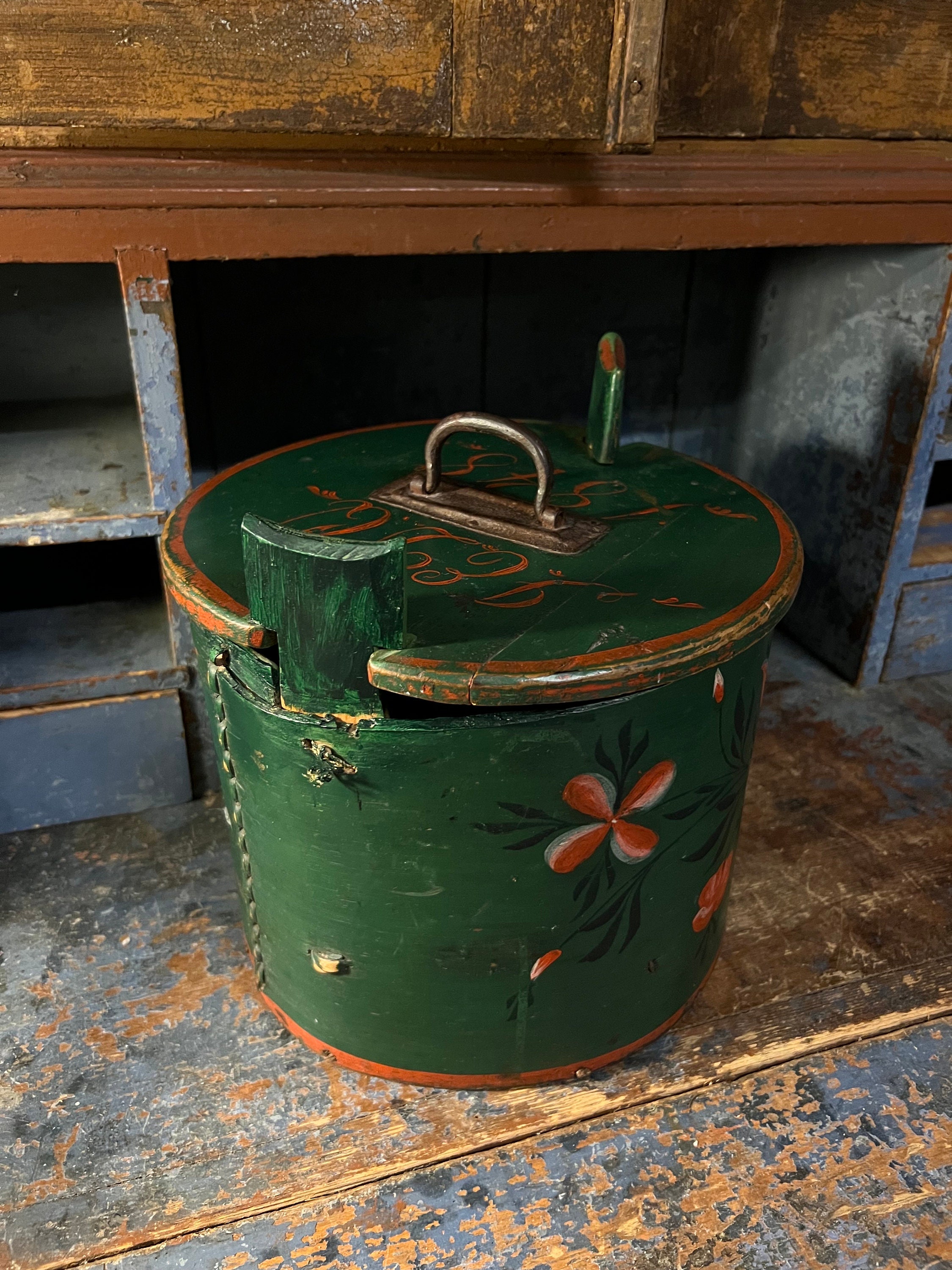 Dated 1848 Important Norwegian Primitive Antique Tine Box With Original ...