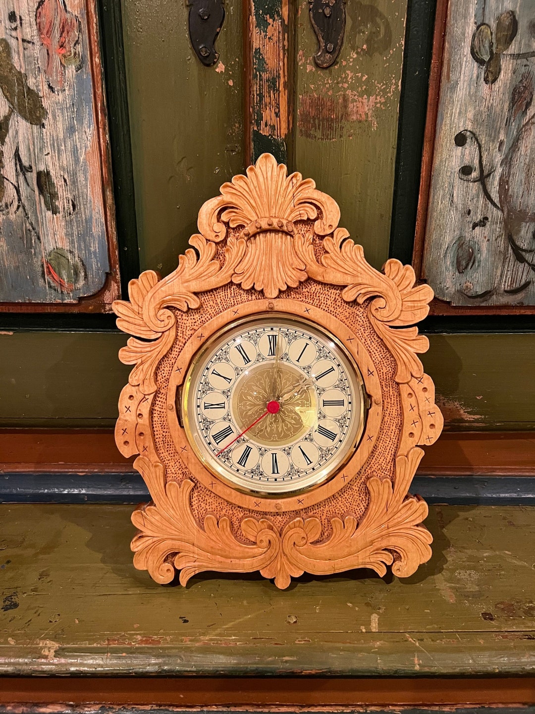 Dated 2000 Vintage Norwegian Hand Carved Wall Clock From Telemark ...