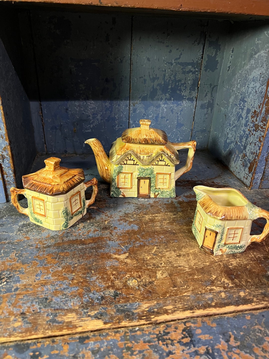 Vintage Keele St. Pottery Cottage Tea Pot / Teapot + Sugar Bowl and ...