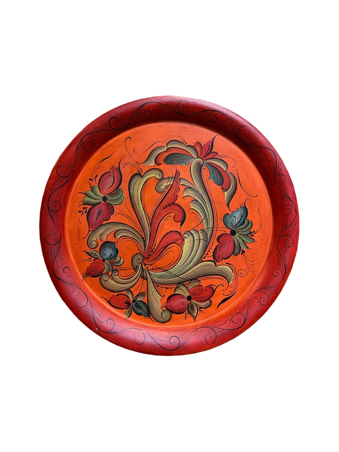 39.5cm XL Rosemaling Plate Wall Hanging, Professional Norwegian ...