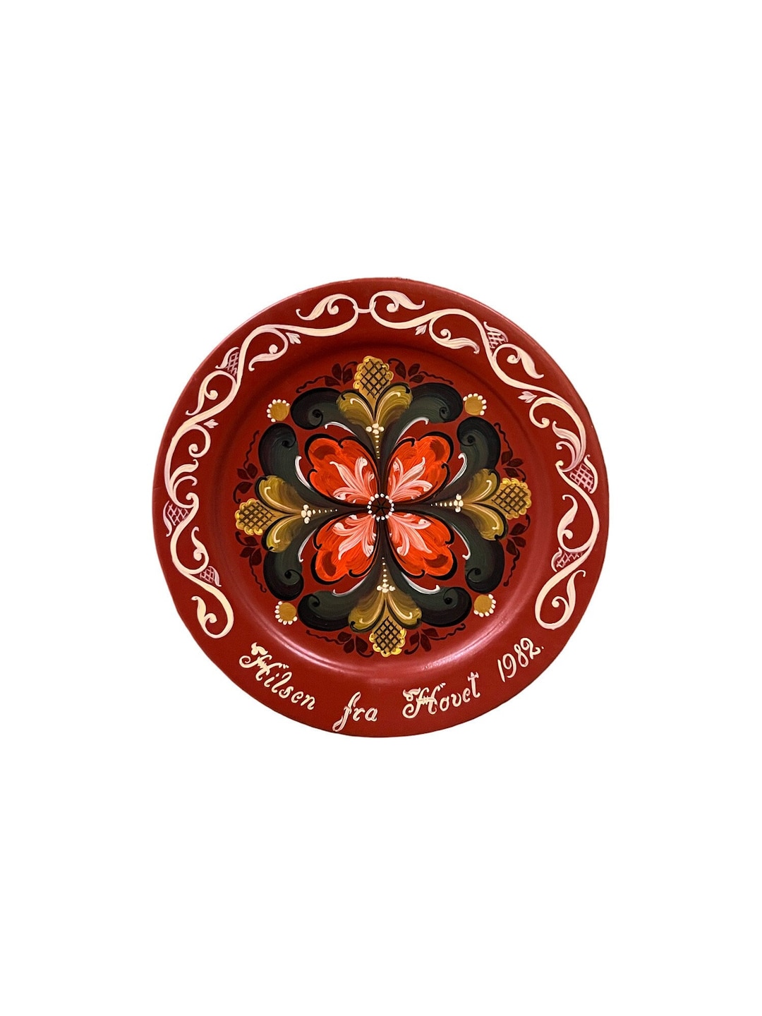 Dated 1982 Vintage Rosemaling Plate/ Wall Hanging, Norwegian Rose ...