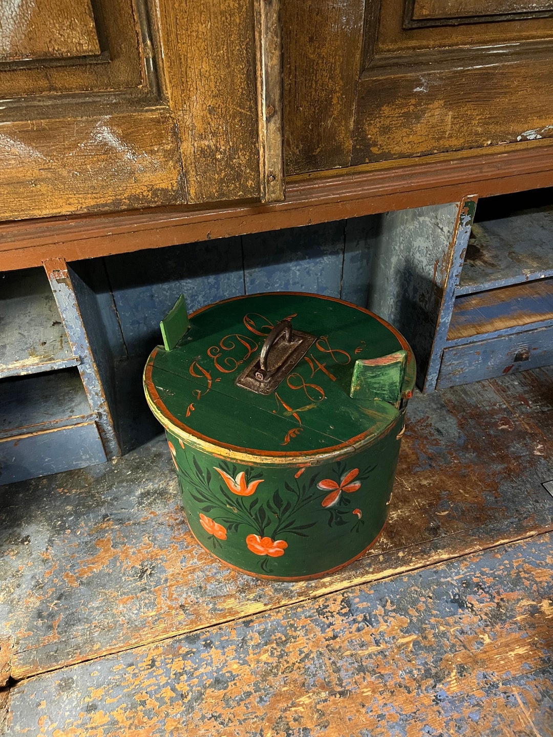 Dated 1848 Important Norwegian Primitive Antique Tine Box With Original ...