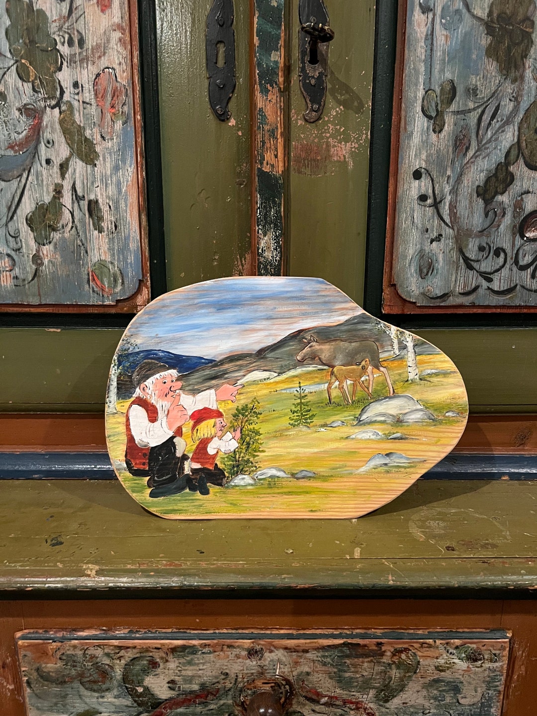 Vintage Norwegian TROLL Hand Painted Wooden Wall Hanging /slicing Board ...