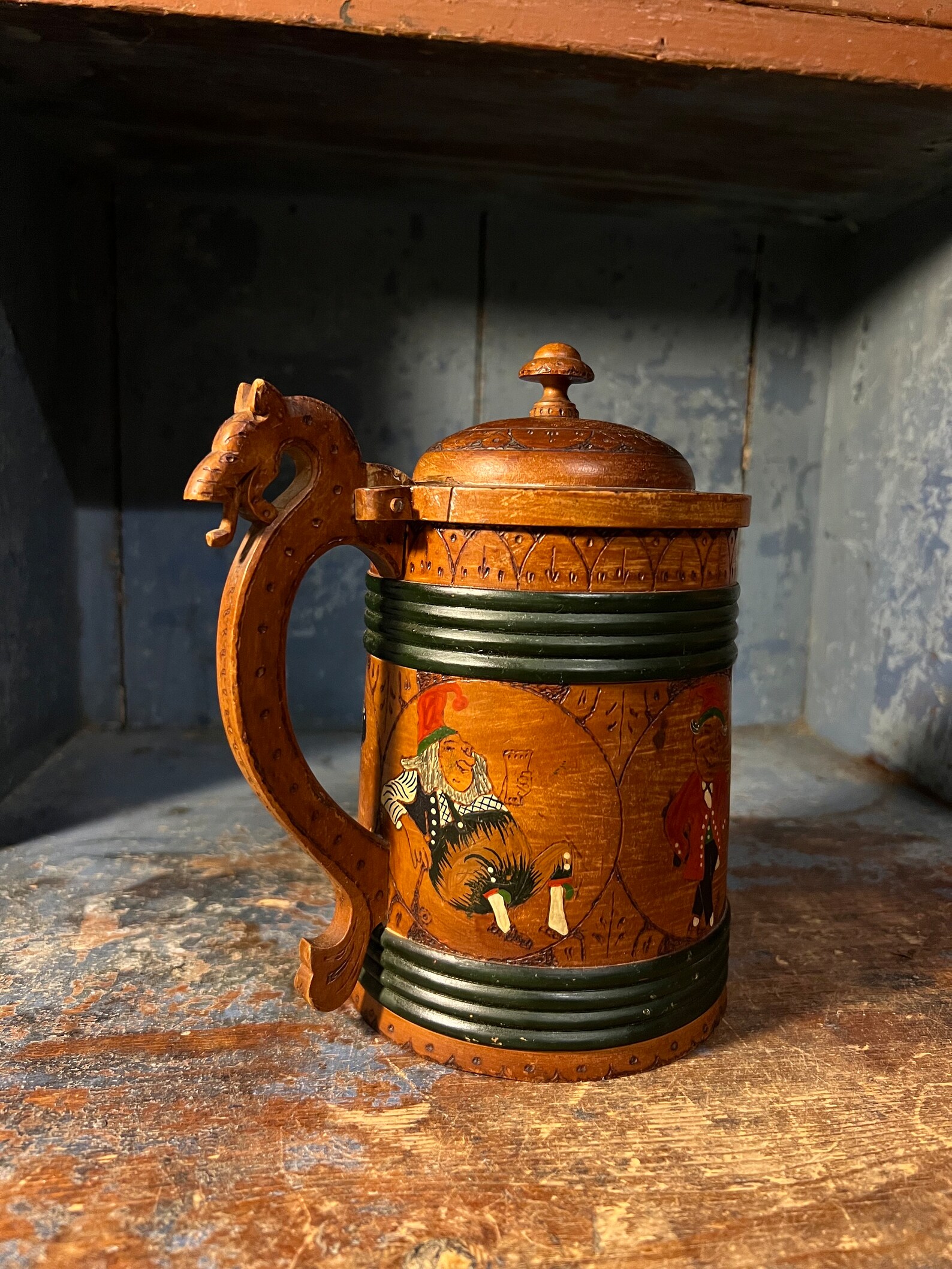 1910s Antique Norwegian Jug / Tankard With Dragon Handle, Detailed ...