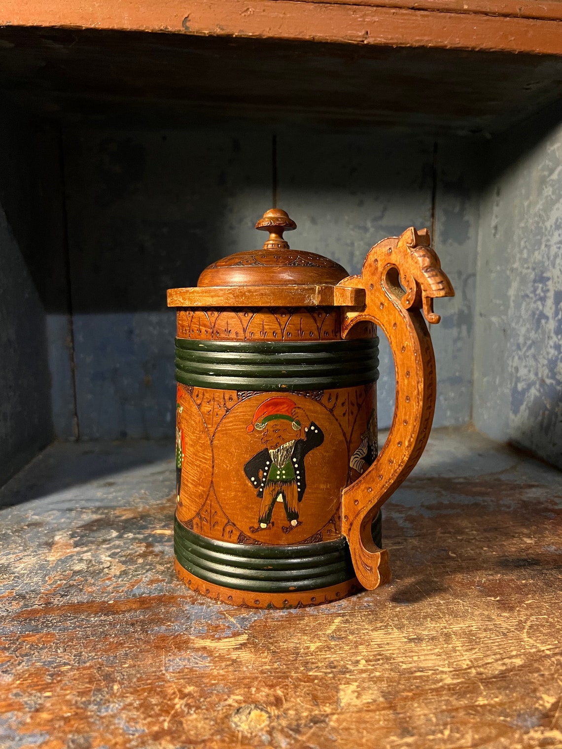 1910s Antique Norwegian Jug / Tankard With Dragon Handle, Detailed ...