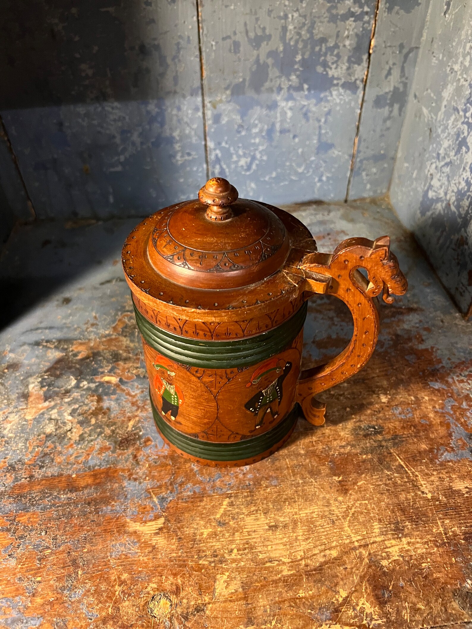 1910s Antique Norwegian Jug / Tankard With Dragon Handle, Detailed ...