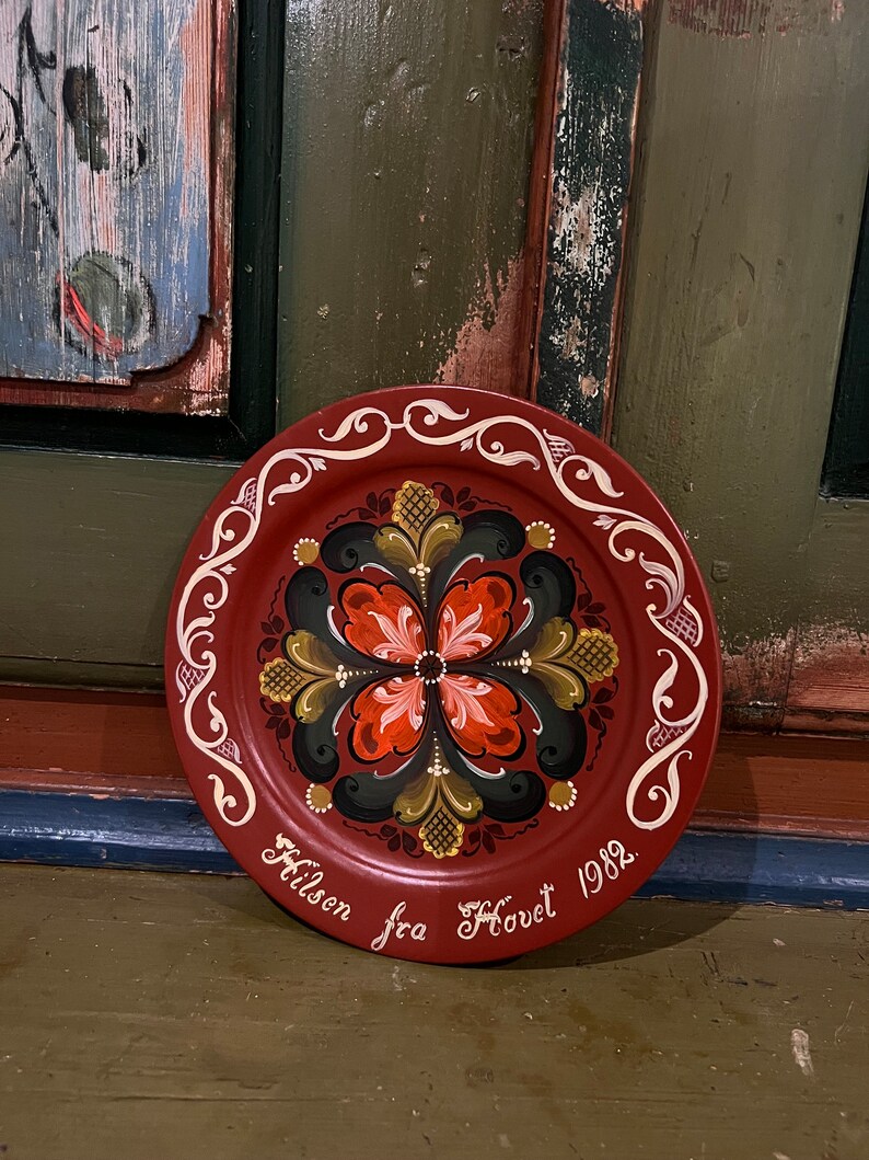 Dated 1982 Vintage Rosemaling Plate/ Wall Hanging, Norwegian Rose ...