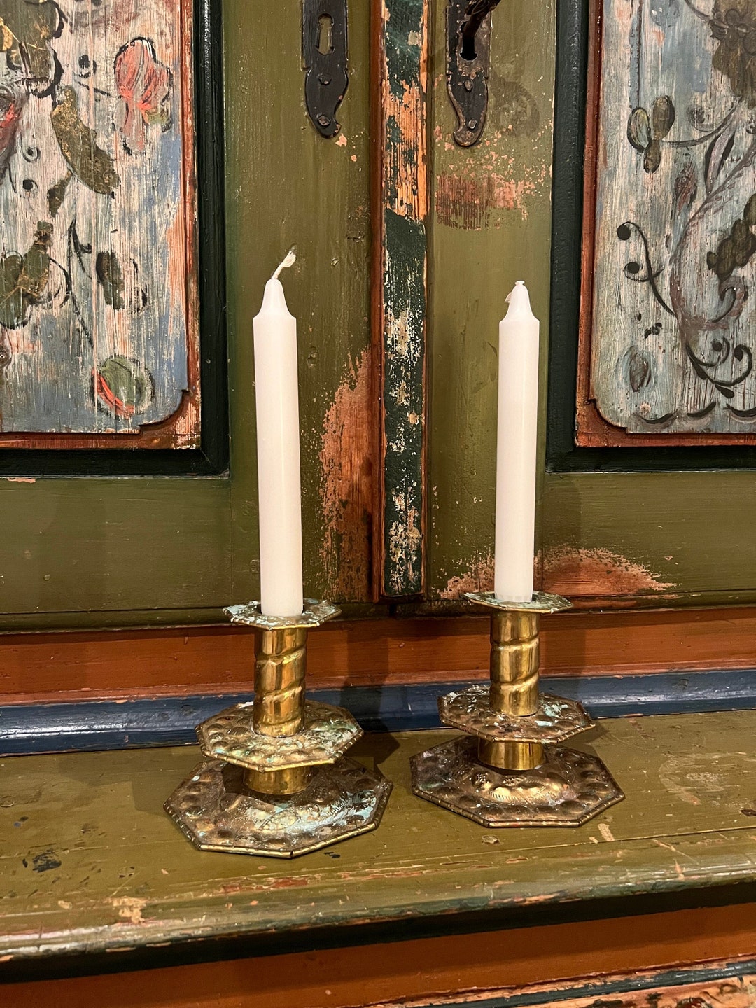 1800s Baroque Candlestick, Norway Coat Candle Holder in Brass/bronze ...