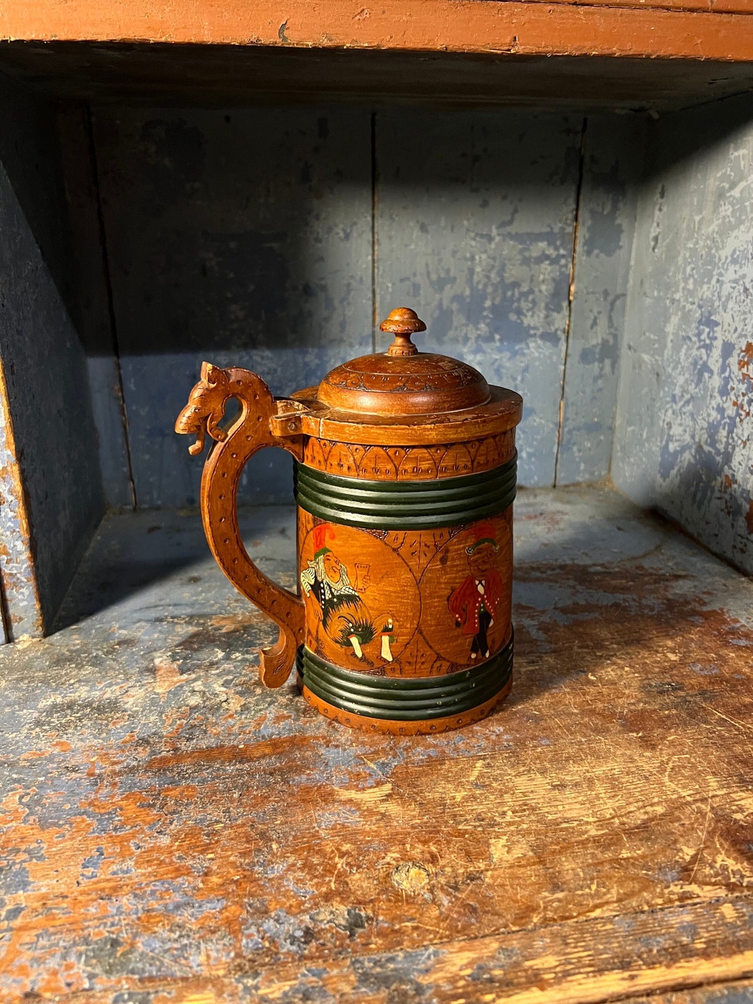1910s Antique Norwegian Jug / Tankard With Dragon Handle, Detailed ...
