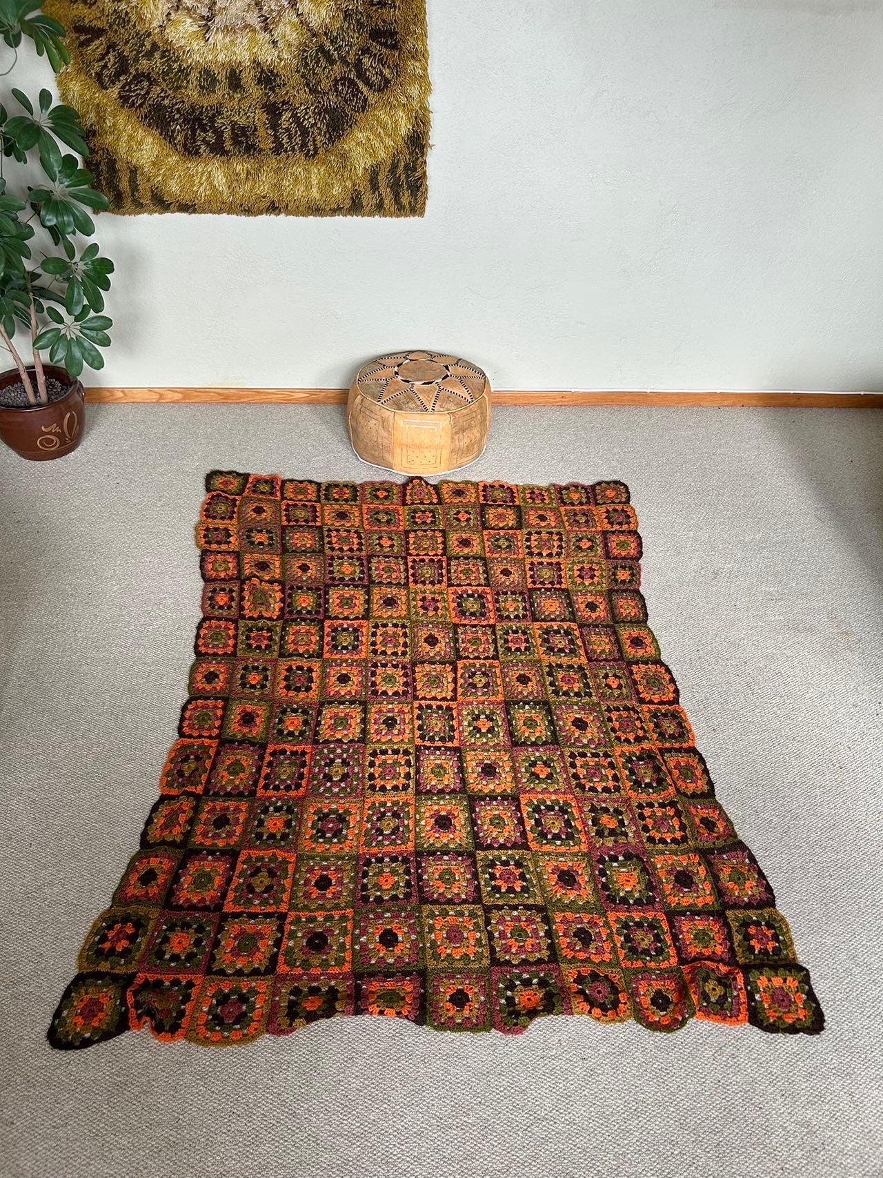 Vintage 1960s Norwegian Granny Square Blanket / Coverlet, Hand ...