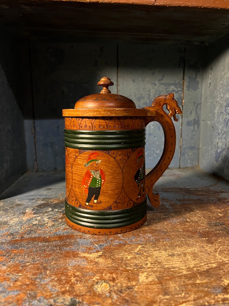 1910s Antique Norwegian Jug / Tankard With Dragon Handle, Detailed ...