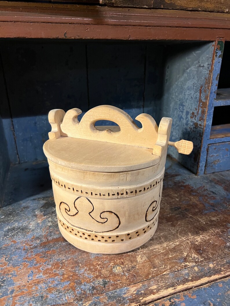 Vintage Norwegian Rustic Butter Bucket / Amber in Pinewood / Bentwood ...