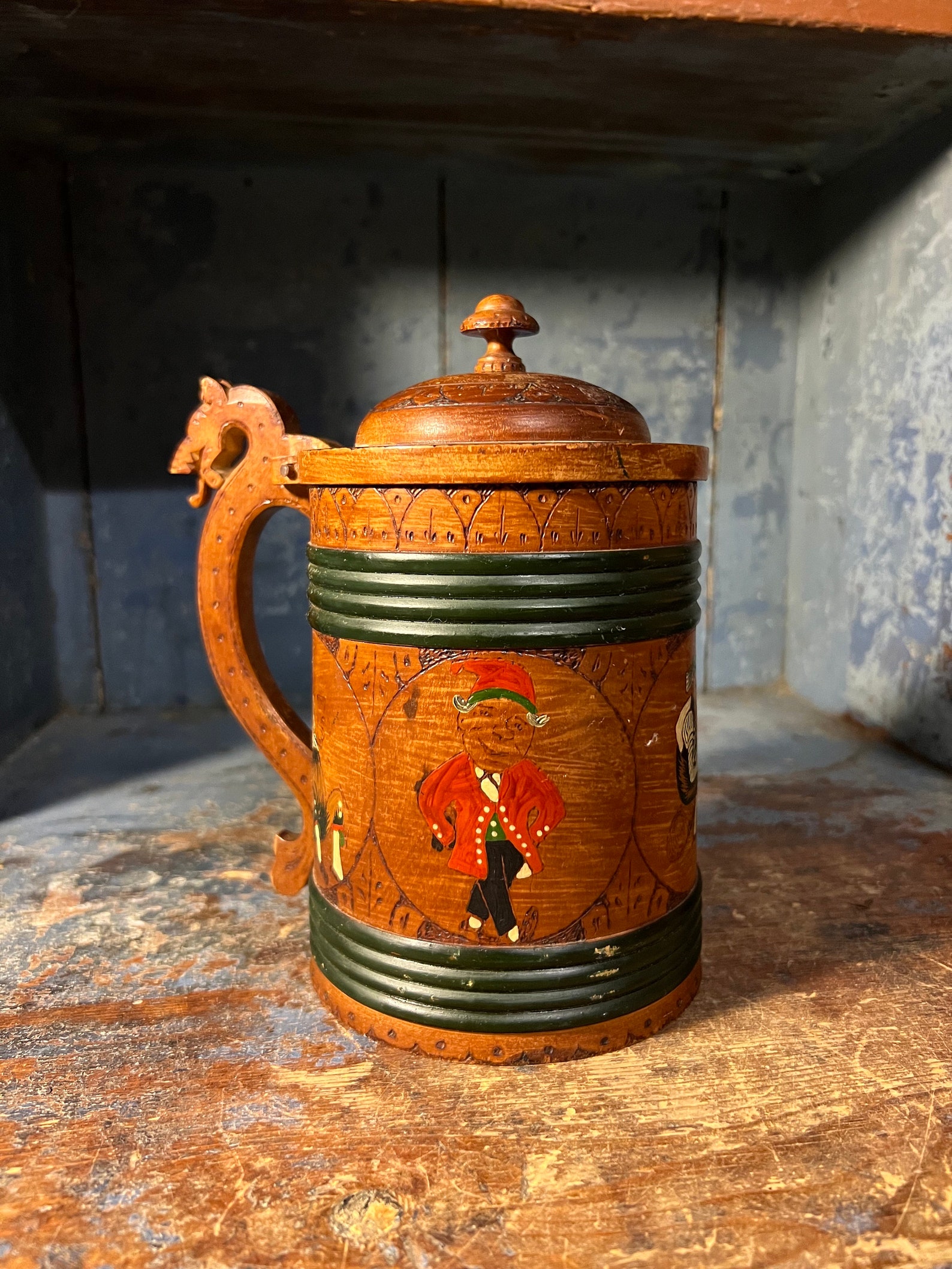 1910s Antique Norwegian Jug / Tankard With Dragon Handle, Detailed ...
