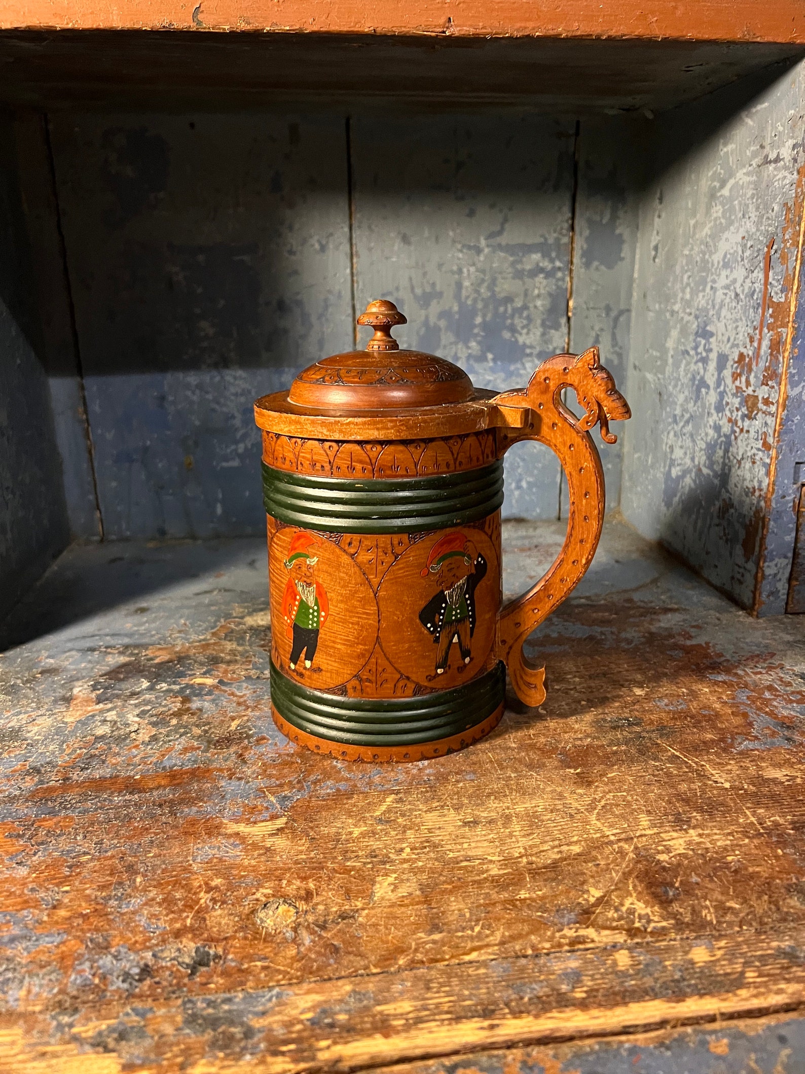 1910s Antique Norwegian Jug / Tankard With Dragon Handle, Detailed ...