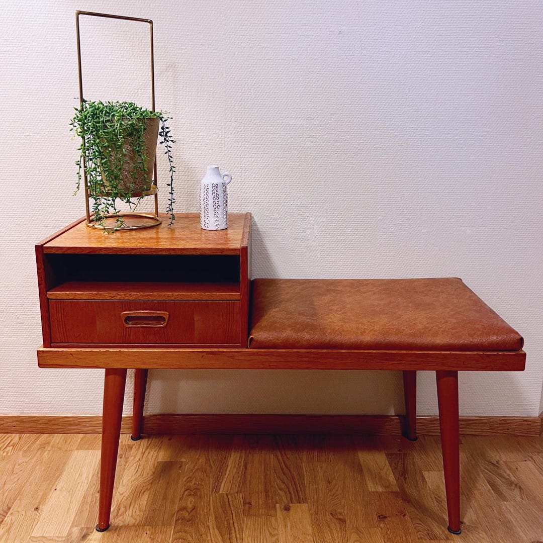 1950/60s Teak Hallway Bench, Scandinavian Mid-century Modern Design ...