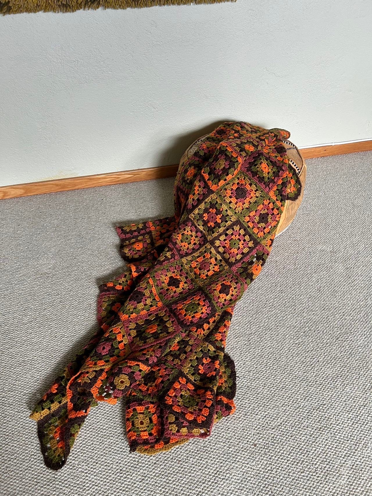 Vintage 1960s Norwegian Granny Square Blanket / Coverlet, Hand ...