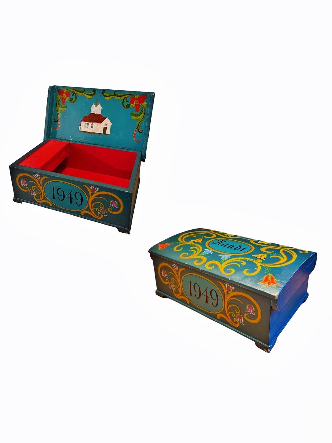 1940s Norwegian Rosemaling Memory & Keepsake Box, JEWELRY BOX/ Letter ...