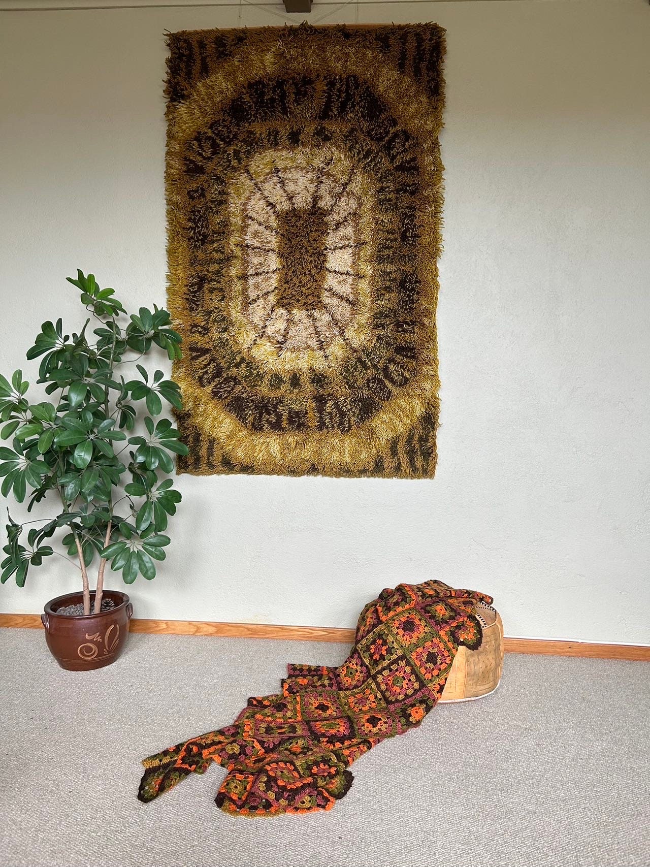 Vintage 1960s Norwegian Granny Square Blanket / Coverlet, Hand ...
