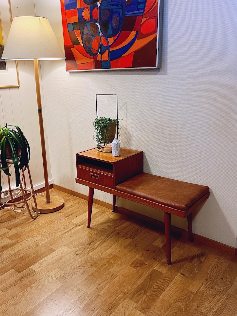 1950/60s Teak Hallway Bench, Scandinavian Mid-century Modern Design ...