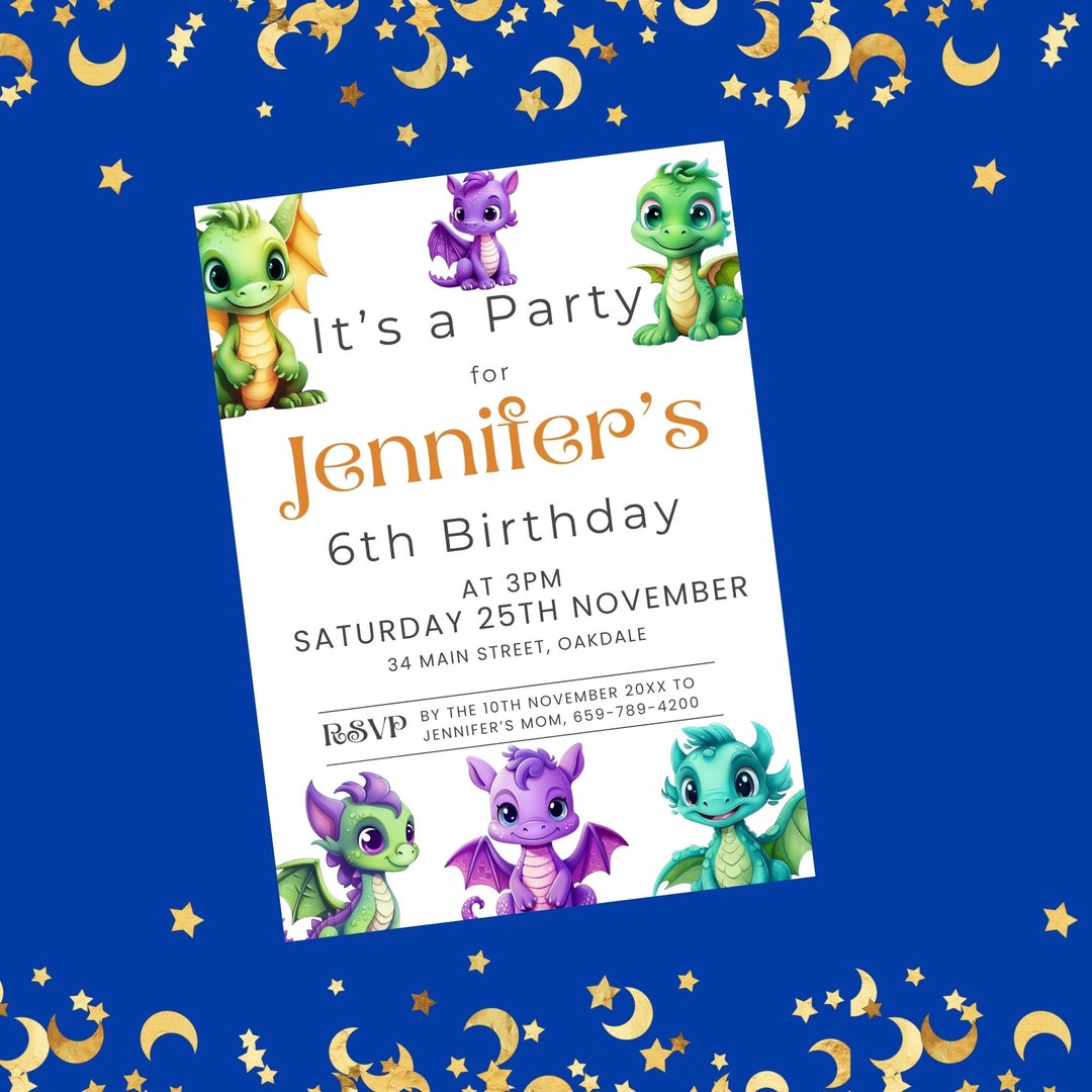 Dragon Editable Kids Birthday Invitation, Personalized Invite, Instant ...