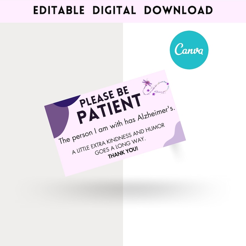 Canva Template Alzheimers Card Editable Digital Download Alzheimers ...