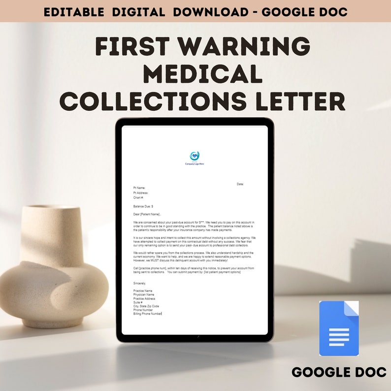 Doctor Office Collection Letter First Overdue Bill Notice Digital ...