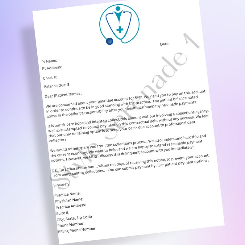 Doctor Office First Collection Letter Overdue Bill First Notice Dental ...