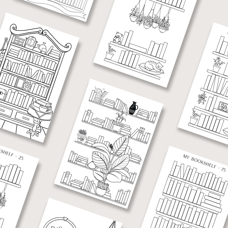 Reading Log Digital Bookshelf Reading Tracker Printable Bundle 15 ...