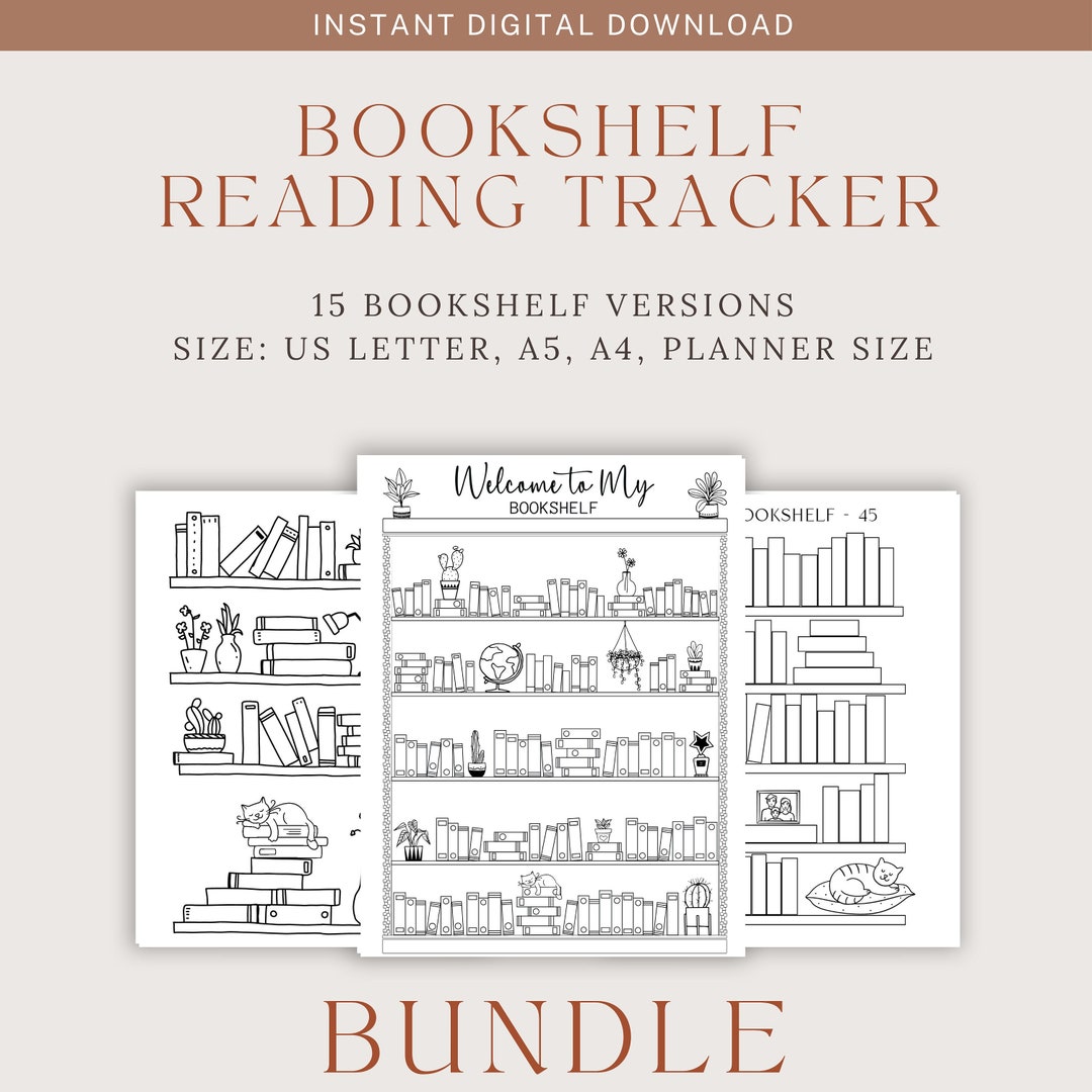 Reading Log Digital Bookshelf Reading Tracker Printable Bundle 15 ...