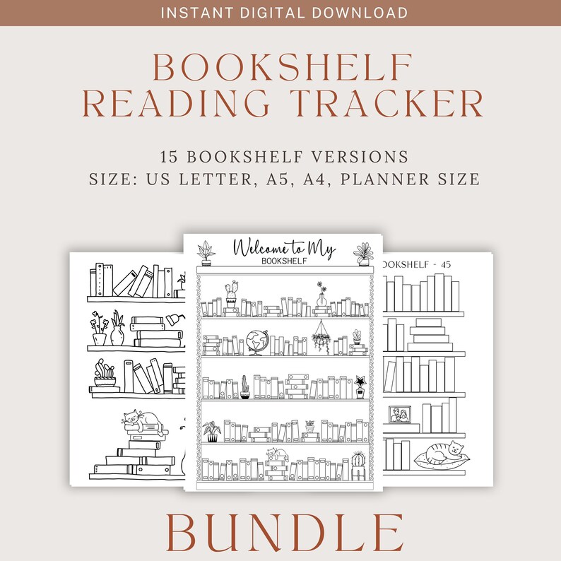 Reading Log Digital Bookshelf Reading Tracker Printable Bundle 15 ...