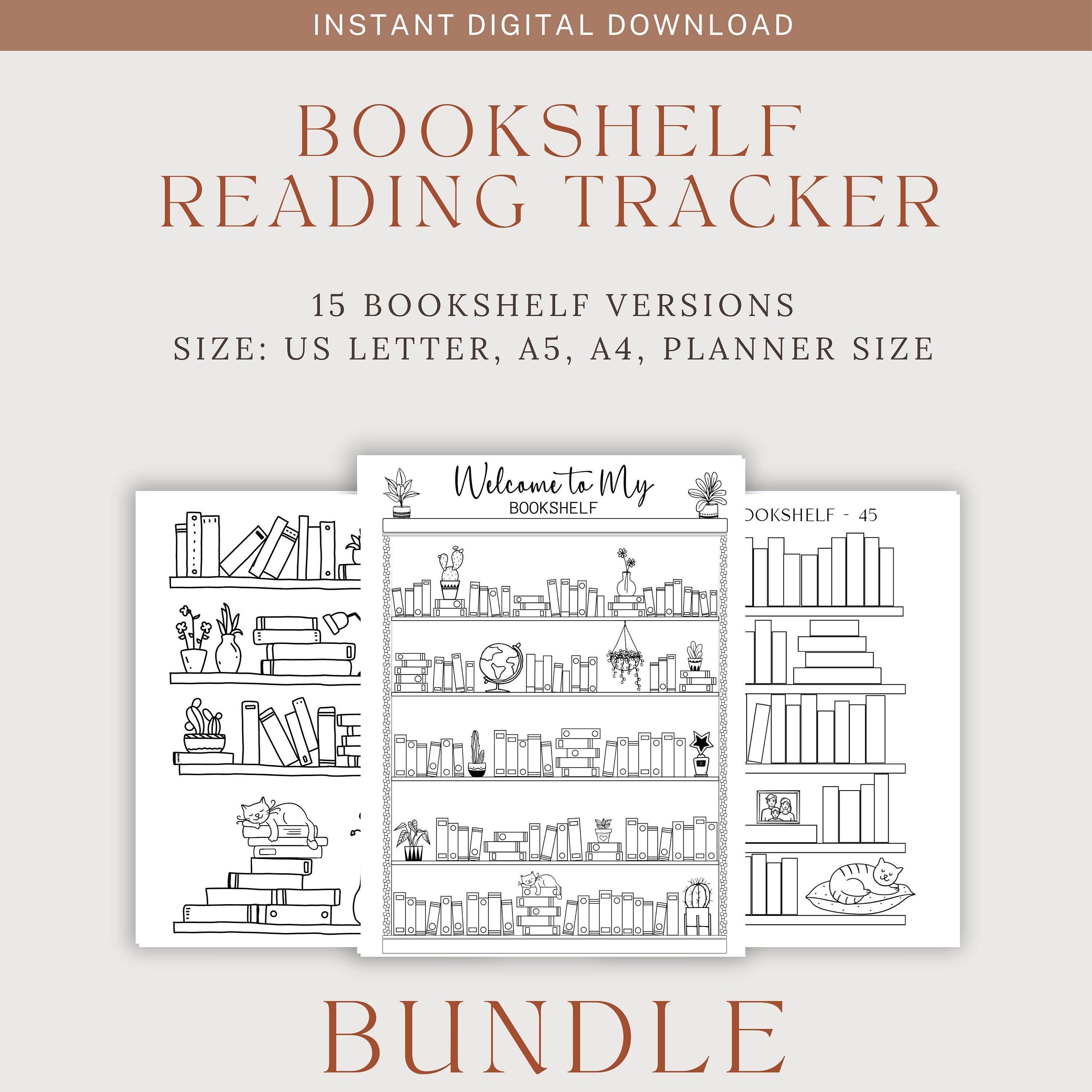 Reading Log Digital Bookshelf Reading Tracker Printable Bundle 15 ...