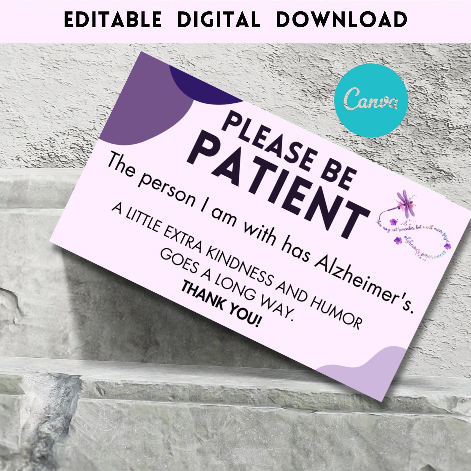 Canva Template Alzheimers Card Editable Digital Download Alzheimers ...
