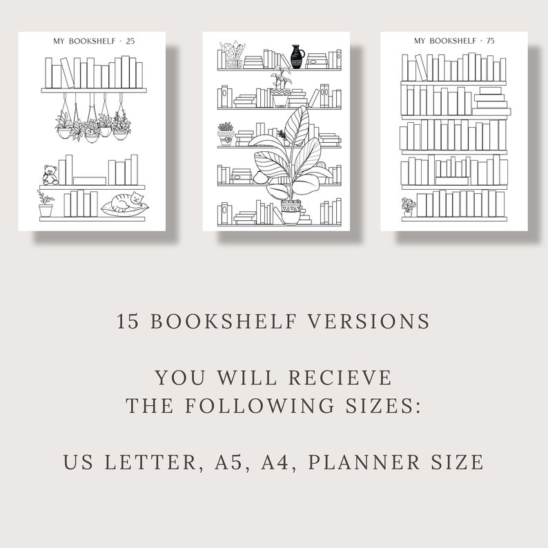Reading Log Digital Bookshelf Reading Tracker Printable Bundle 15 ...