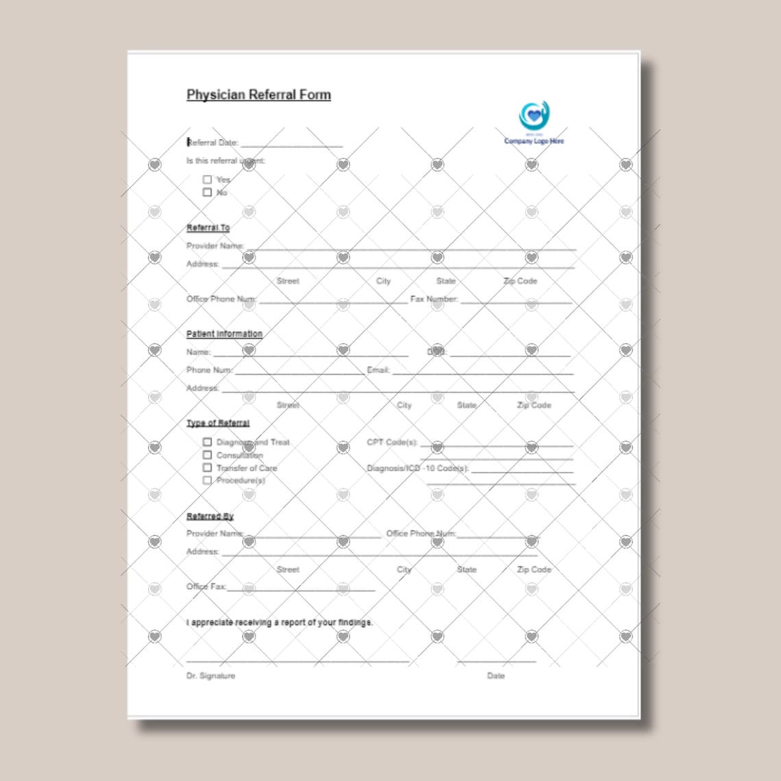 Physician Referral Form Template Doctor Office Referral Paperwork ...