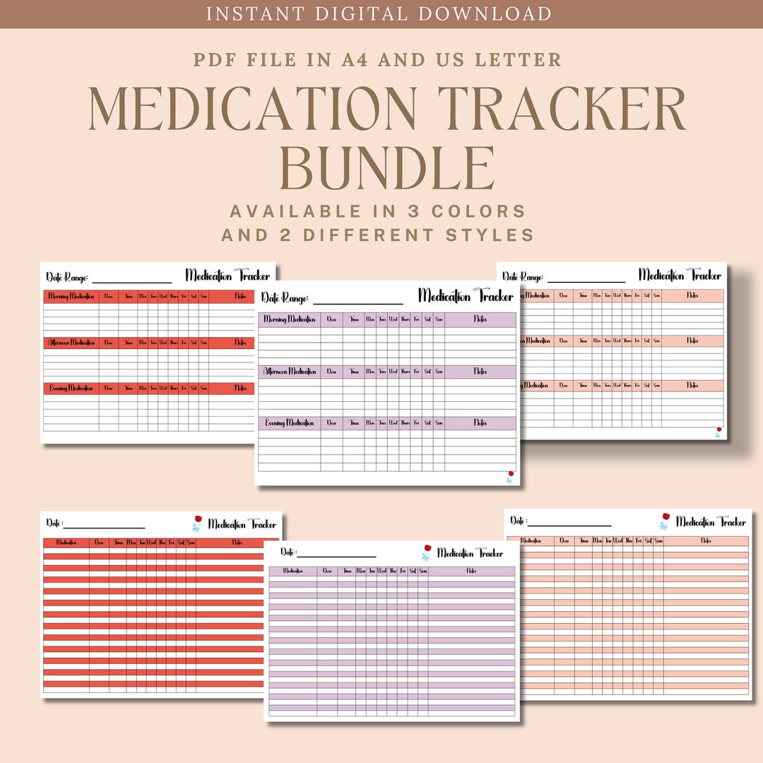 Daily Medication Log Bundle Medication Tracker Printable Medication ...