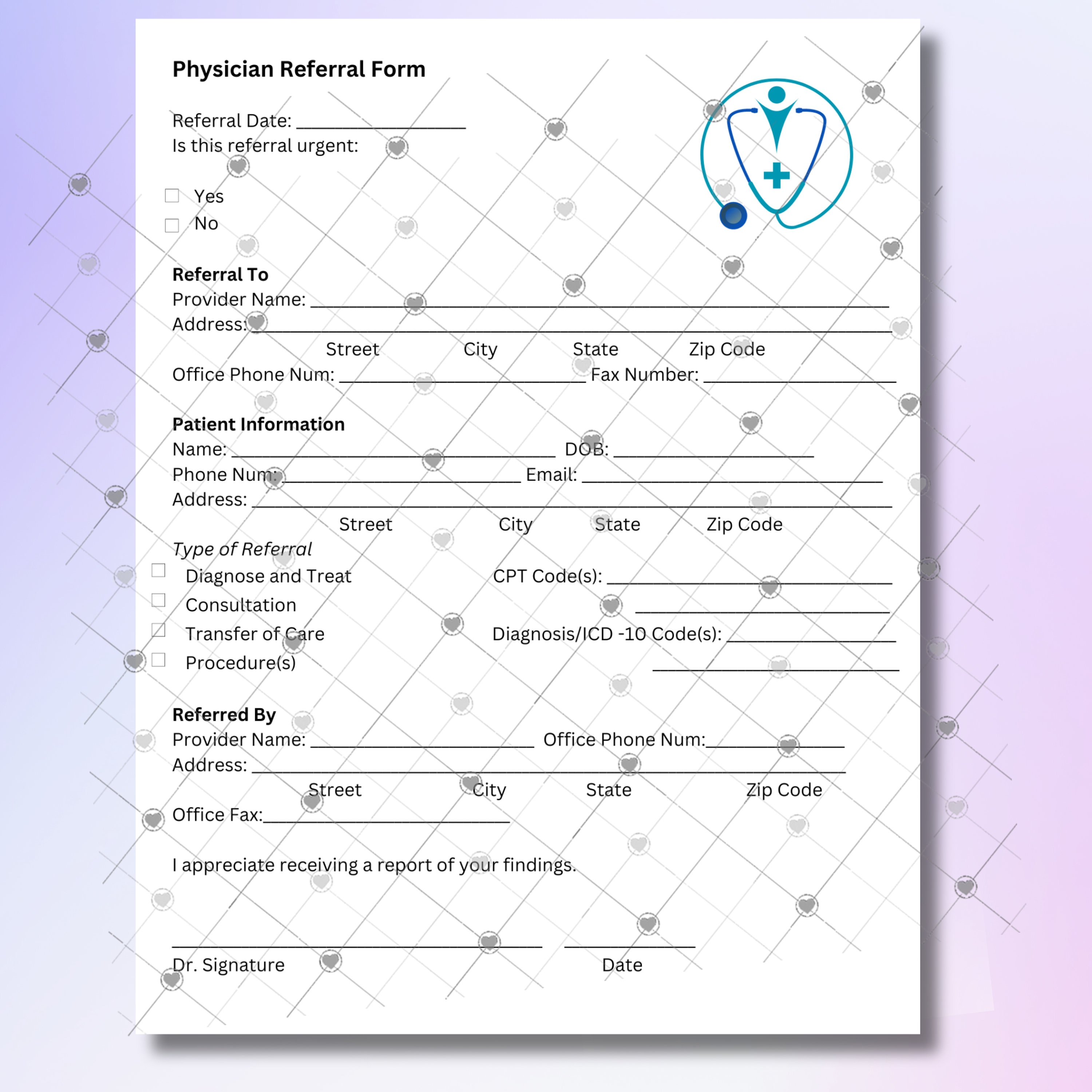 Canva Template Physician Referral Form Digital Download Doctor Referral ...