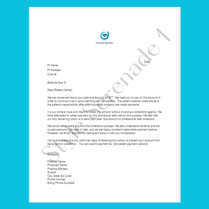 Doctor Office Collection Letter First Overdue Bill Notice Digital ...