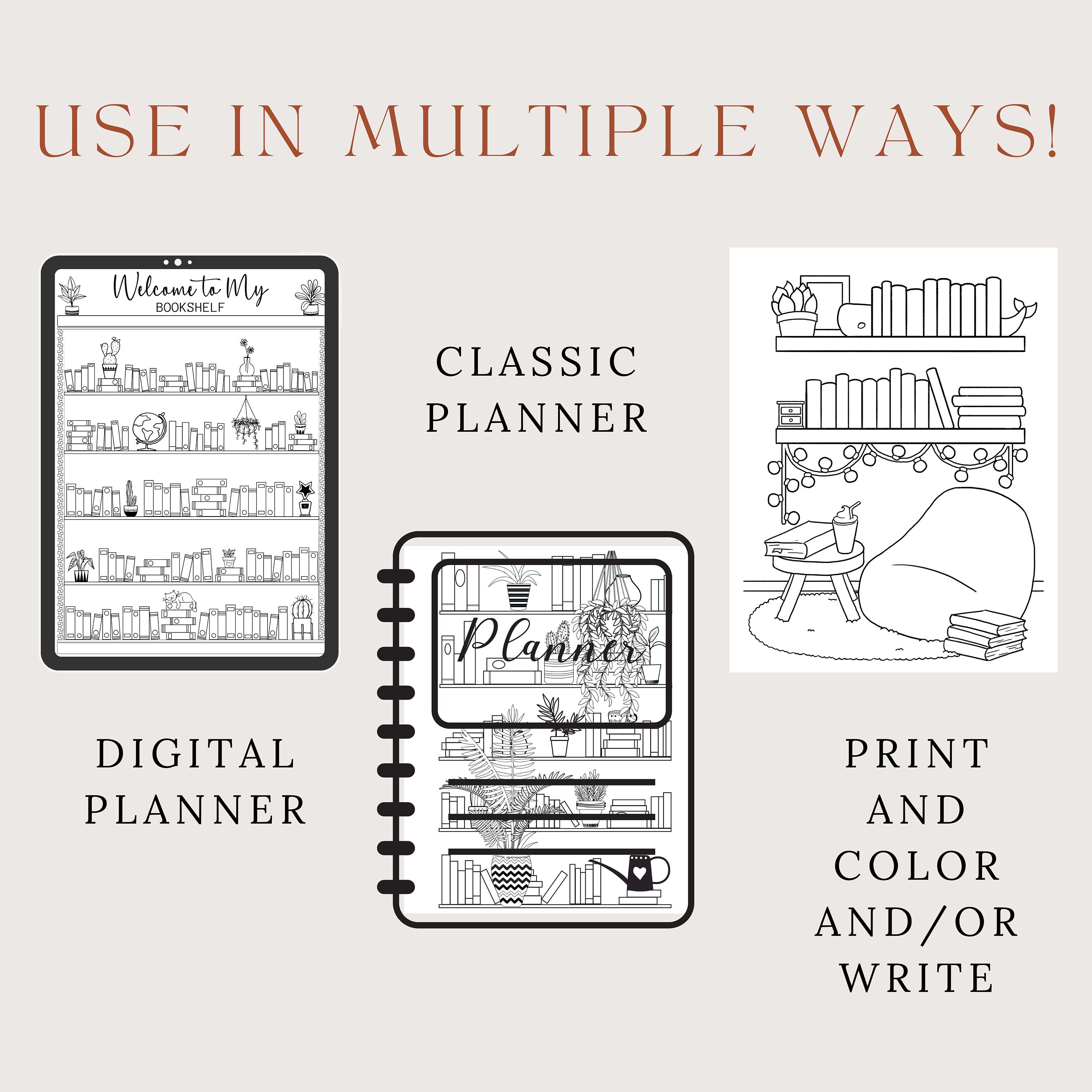 Reading Log Digital Bookshelf Reading Tracker Printable Bundle 15 ...