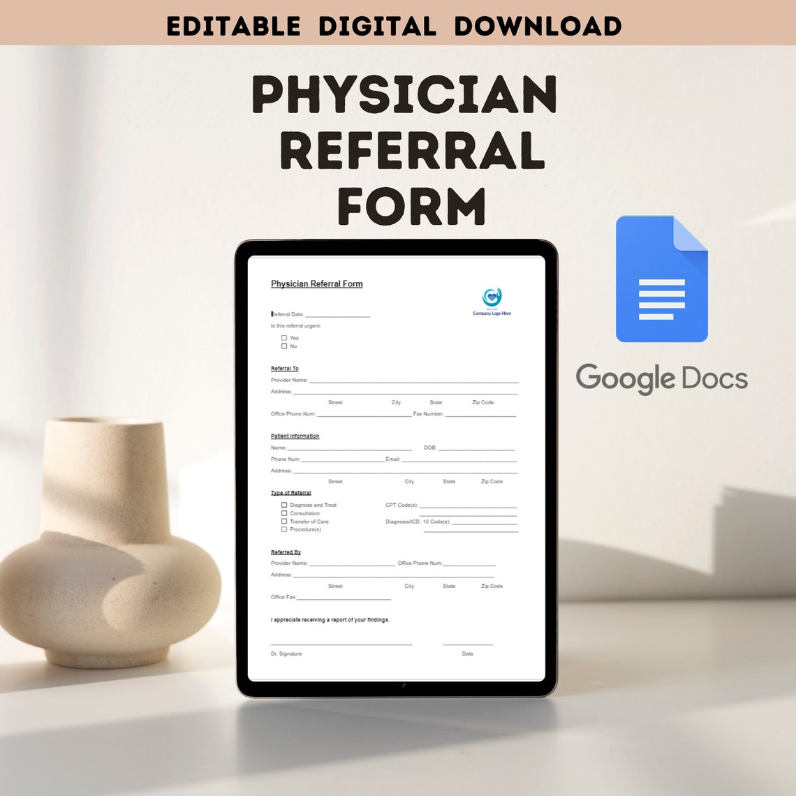 Physician Referral Form Template Doctor Office Referral Paperwork ...