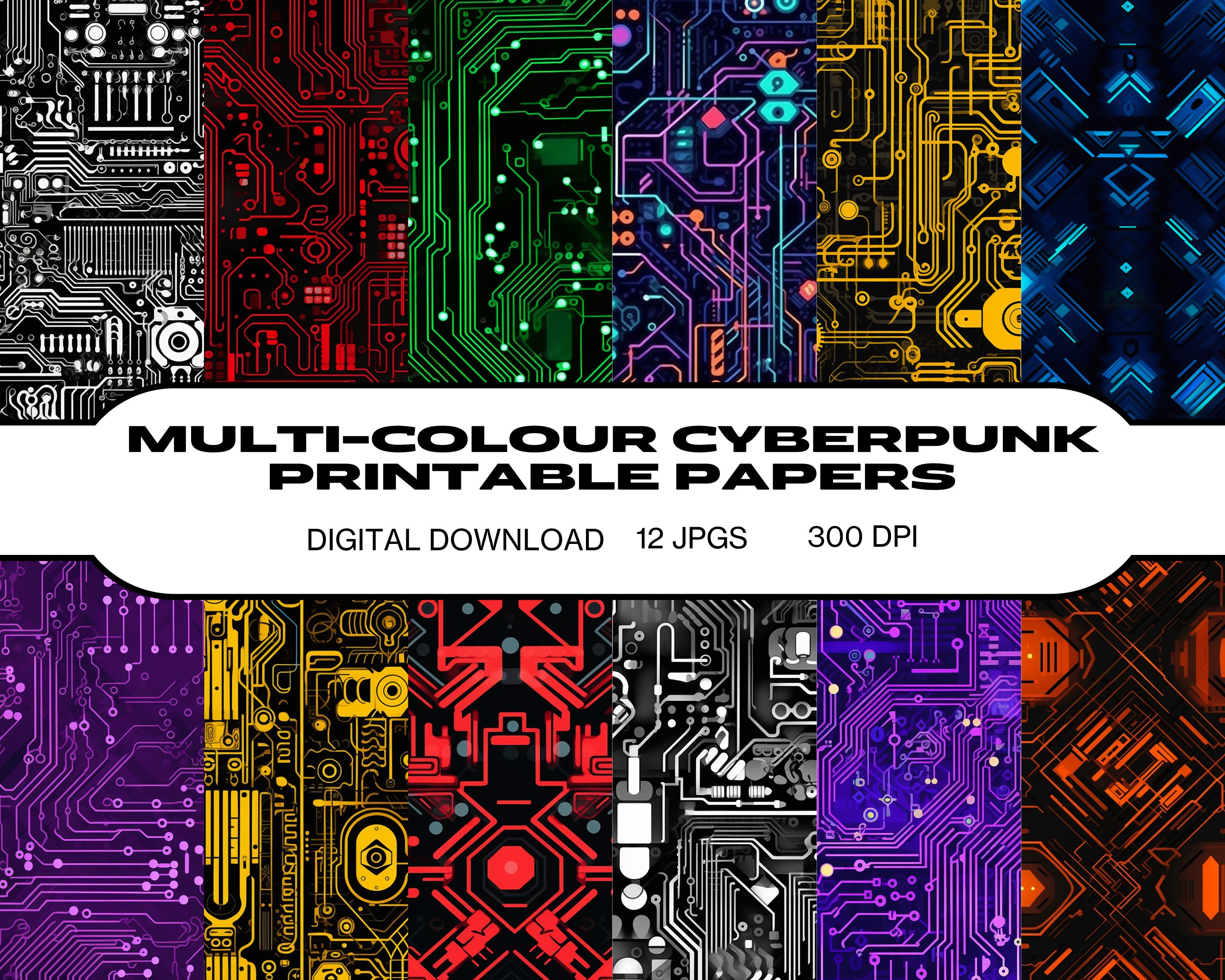 Cyberpunk Printable Patterns - 12-pack Digital Downloads for DIY Crafts ...
