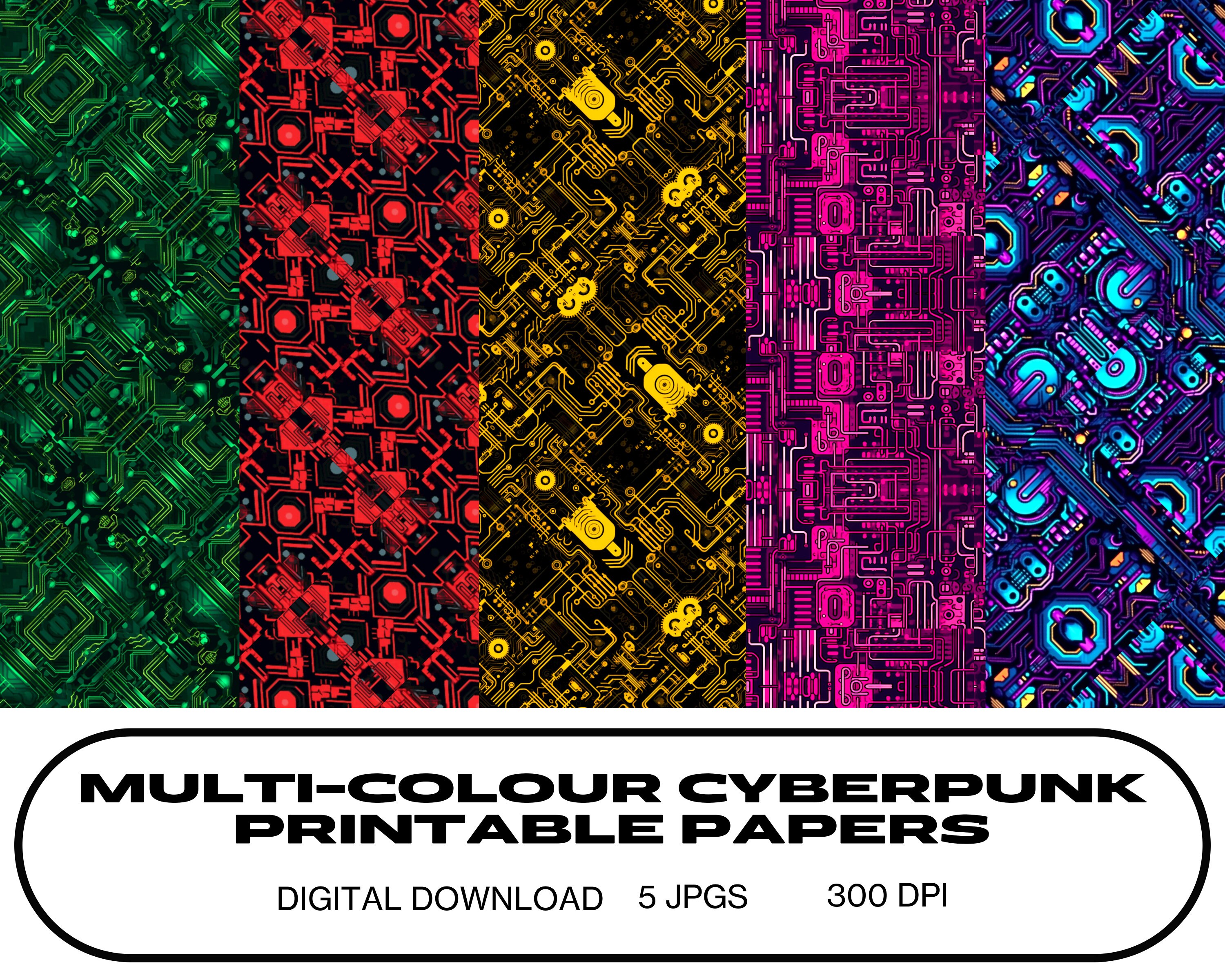Digital Cyberpunk Pattern Printable Papers Futuristic Designs for DIY ...
